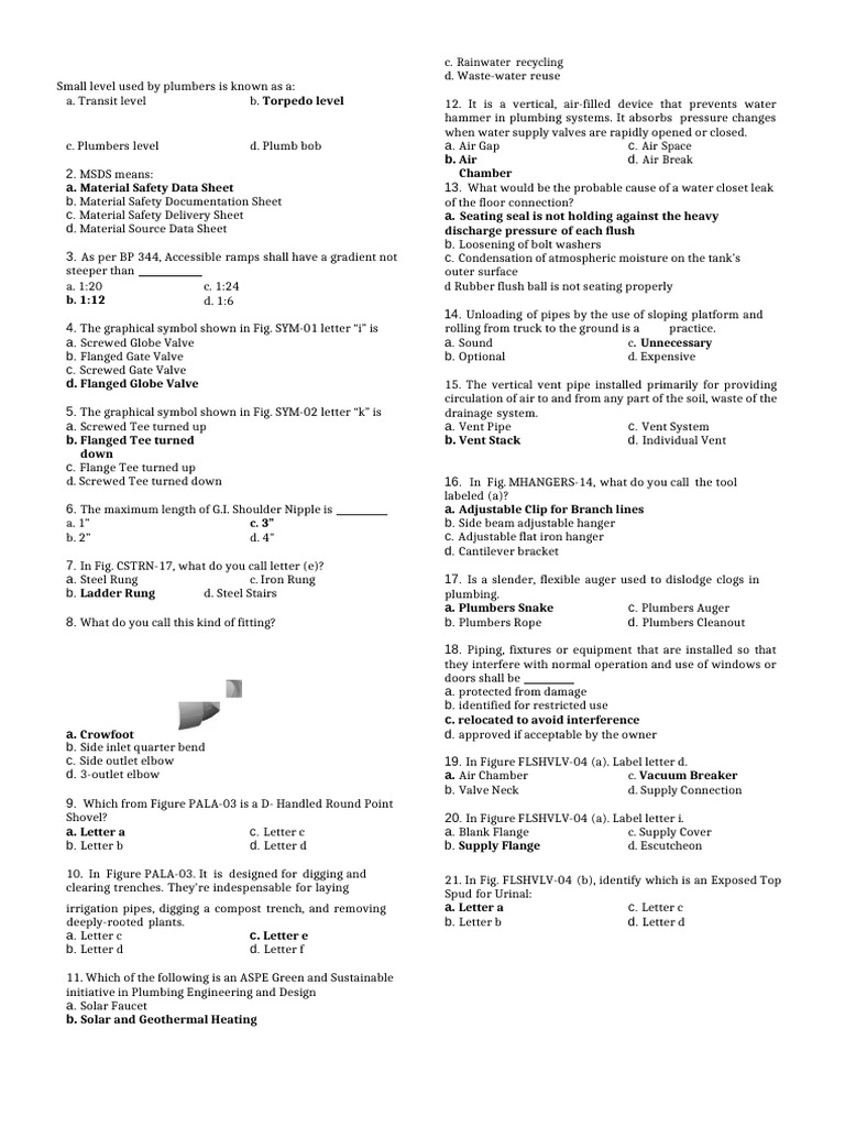 Plumbing Quiz: Key Concepts and Tools | PDF | Plumbing | Pipe (Fluid ...