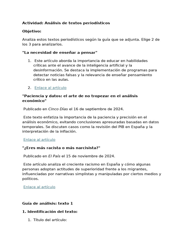 Actividad Análisis de Textos Periodísticos | PDF | Comunicación humana