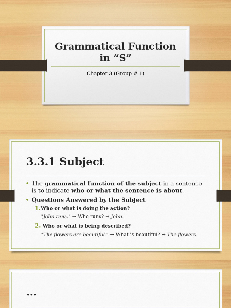 3.3 Grammatical Function in S | PDF | Subject (Grammar) | Verb