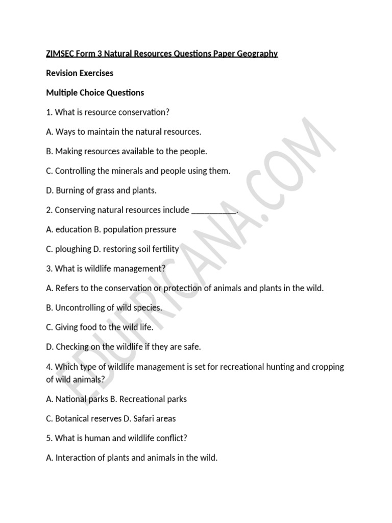 ZIMSEC Form 3 and O Level Natural Resources Questions Paper Geography ...