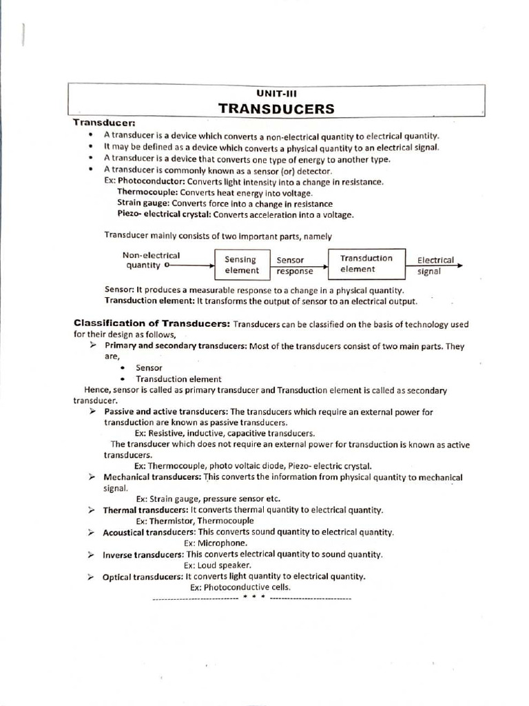 Physics Unit-3 Transducers Sem 5 | PDF