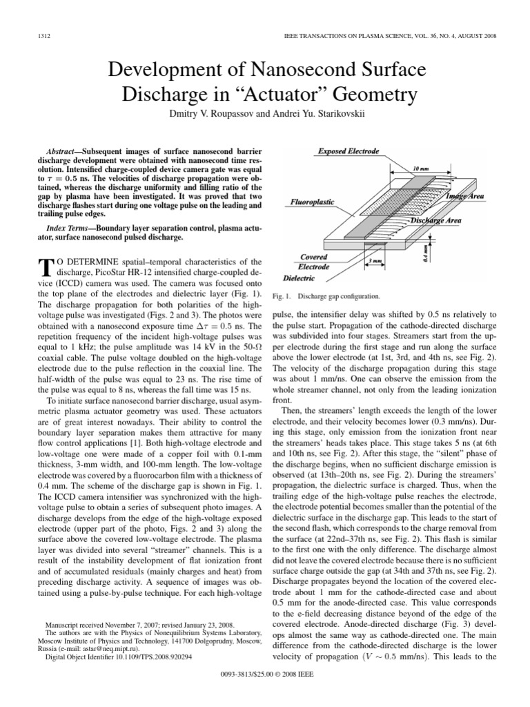 Development of Nanosecond Surface | PDF | High Voltage | Plasma (Physics)