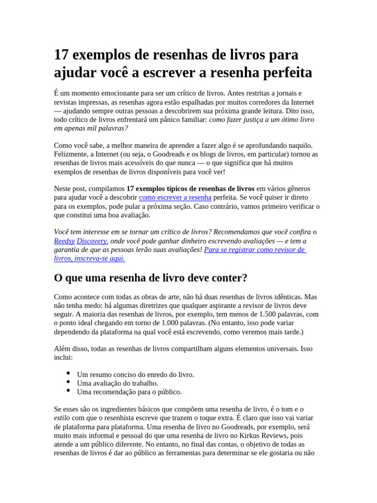 17 Exemplos de Resenha de Livros para Ajudá-Lo A Escrever A Resenha ...