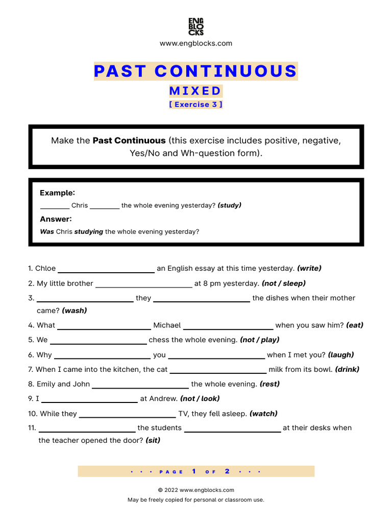 Past Continuous Mixed Exercise 3 | PDF
