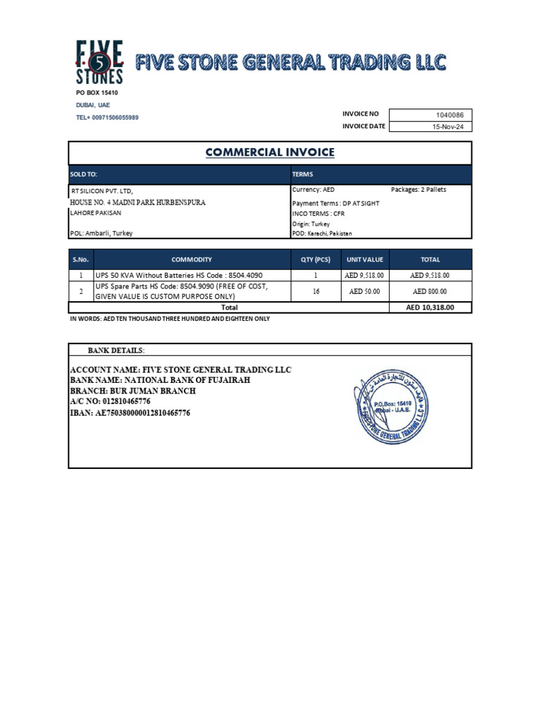 Five Stone Trading Invoice 1040086 | PDF
