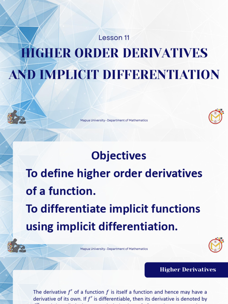 Higher Order Derivatives & Implicit Differentiation | PDF | Derivative ...