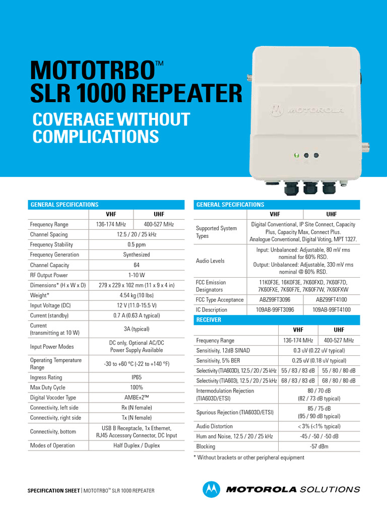 Motorola MOTORBO Repeaters SLR All | PDF | Very High Frequency | Wireless