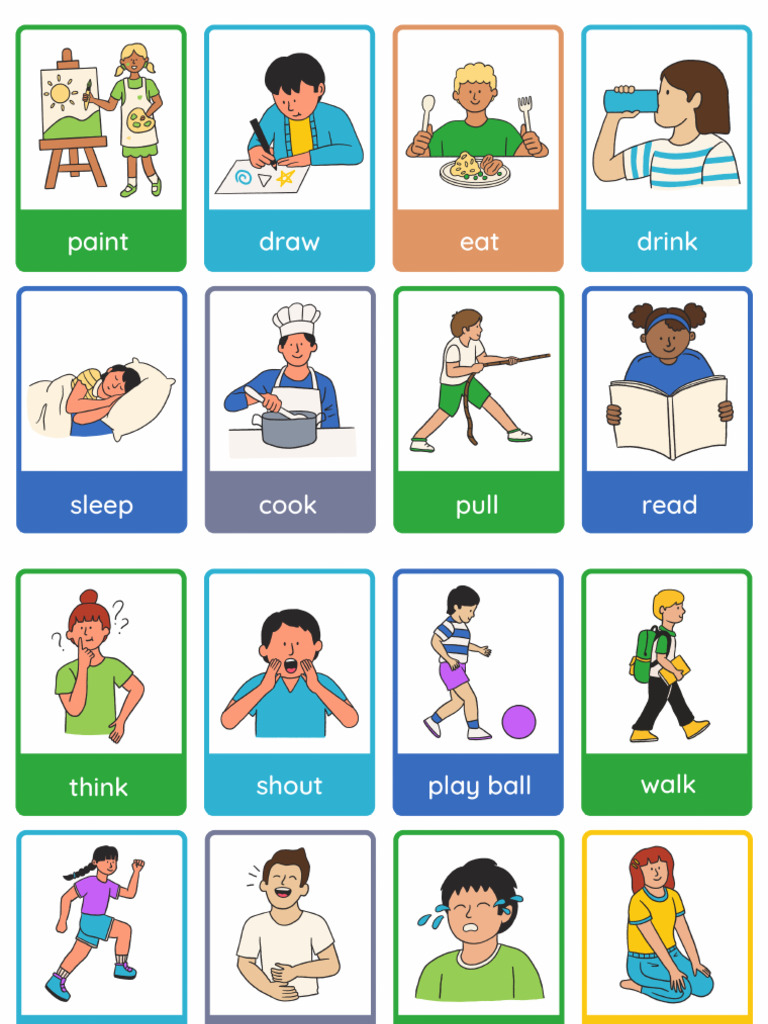 Colorful Fun Action Verbs Flashcards | PDF
