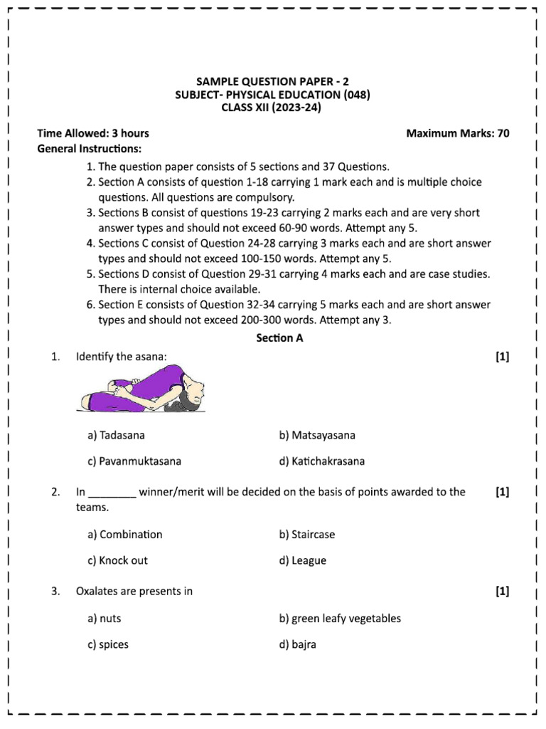 Physical Education Class Xii Sample Paper 02 | PDF