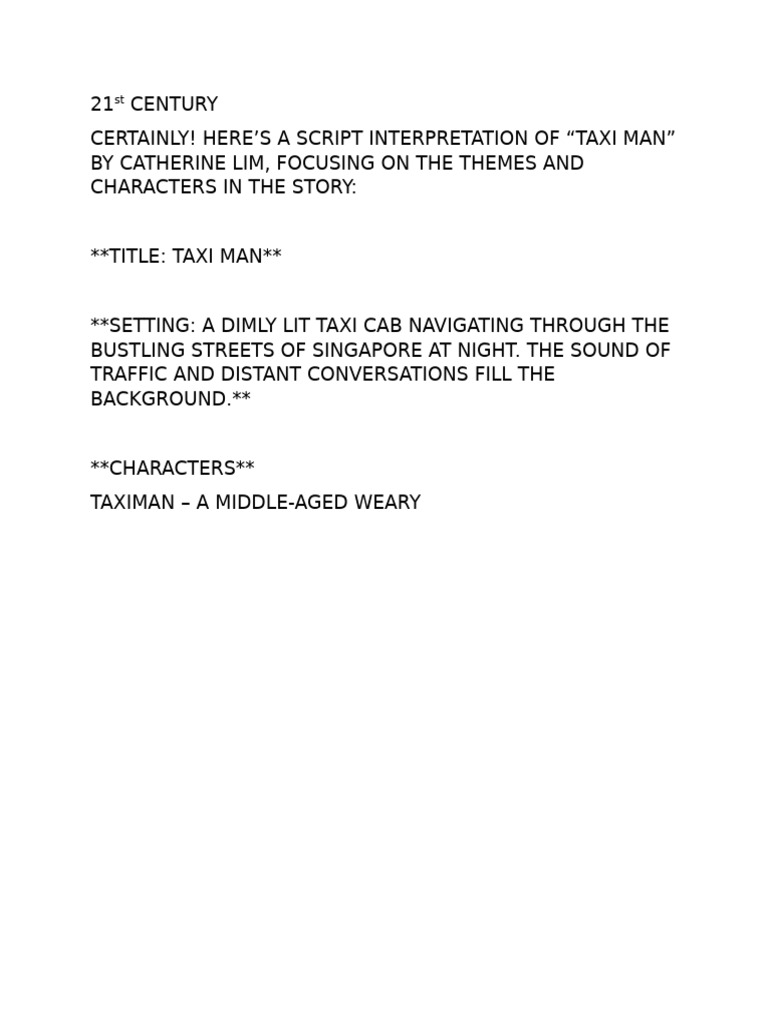 Taxi Man Script Analysis | PDF