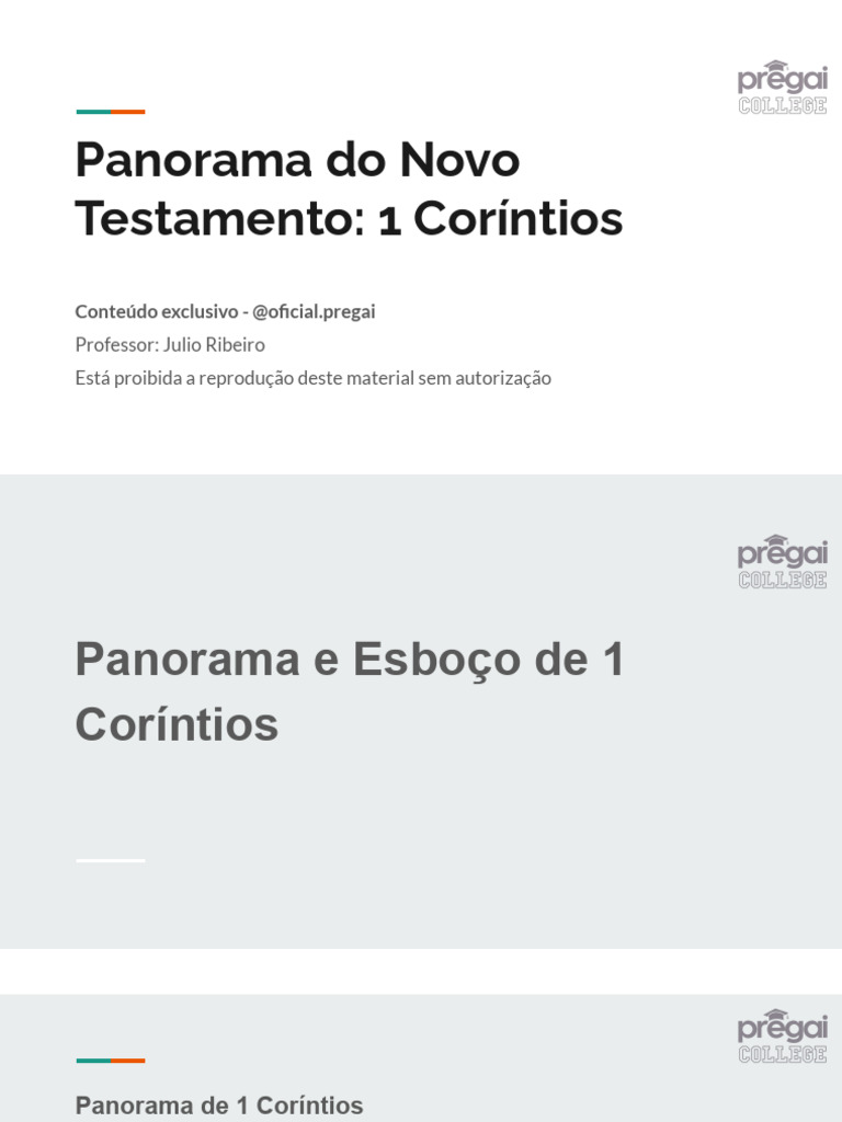 Panorama Do NT - 1 Coríntios | PDF | Primeira Epístola aos Coríntios | Presente espiritual