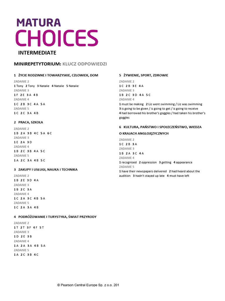 Matura Choices Minirepetytorium Intermediate Klucz | PDF