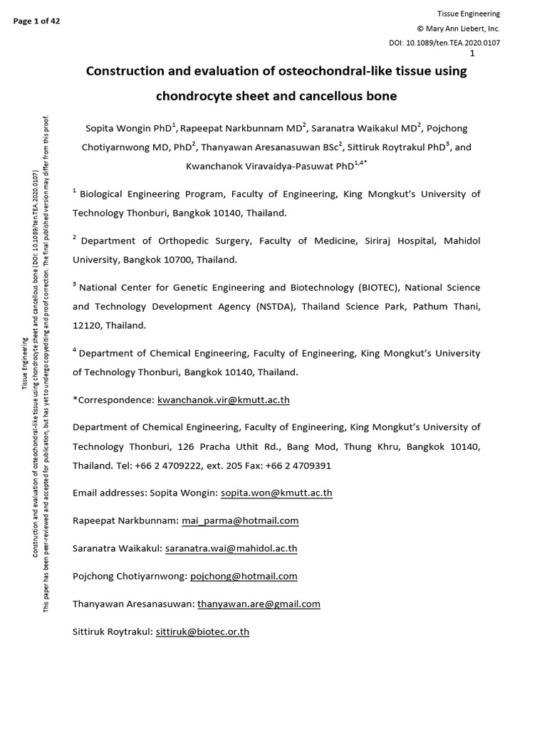 10.1089@ten.TEA.2020.0107 | PDF | Cartilage | Cell Adhesion