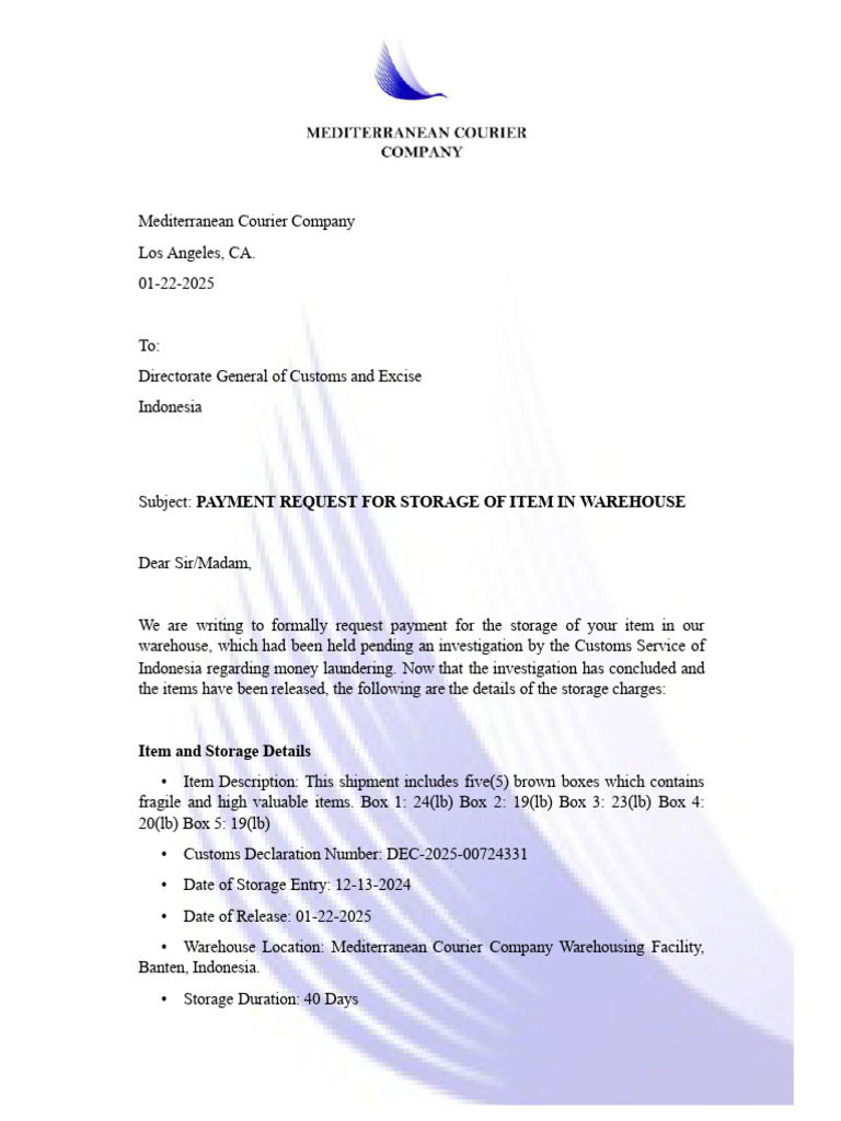 Payment Request for Storage Fees | PDF