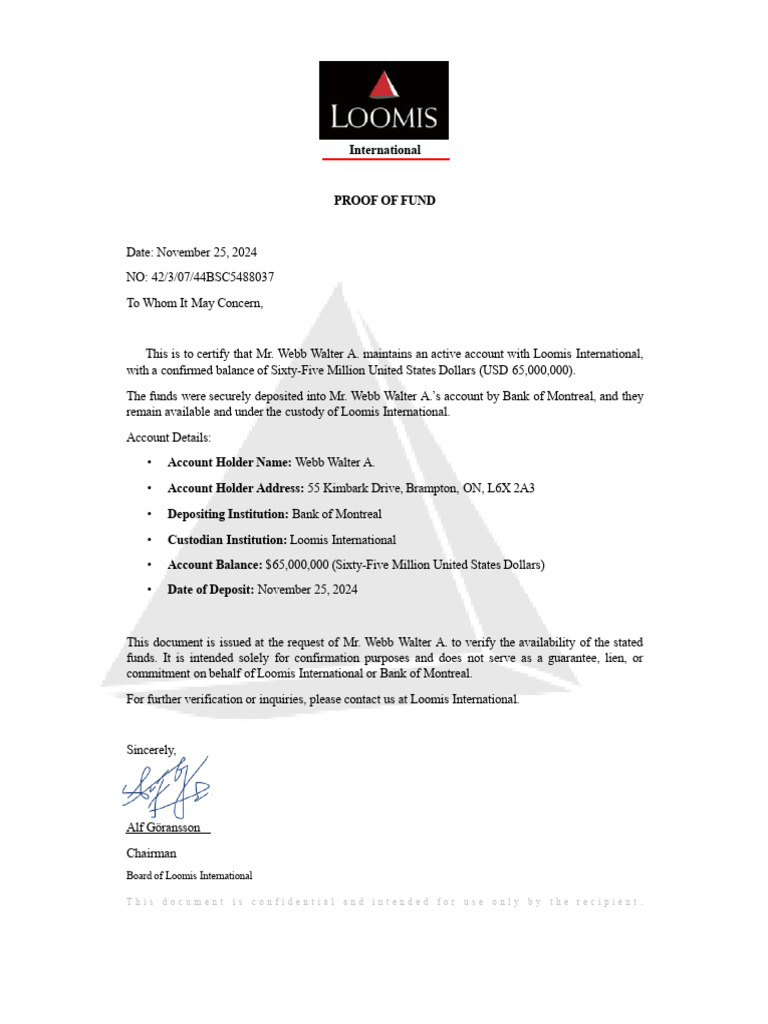 Proof of Funds: $65M Account Verification | PDF