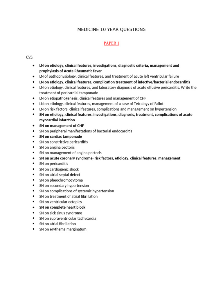 Medicine 10 Year Questions | PDF | Respiratory Diseases | Anemia