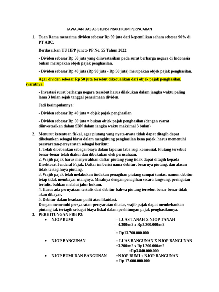Jawaban Uas Asistensi Praktikum Perpajakan | PDF