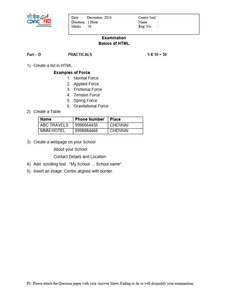 HTML Basics Practical Exam Guide | PDF