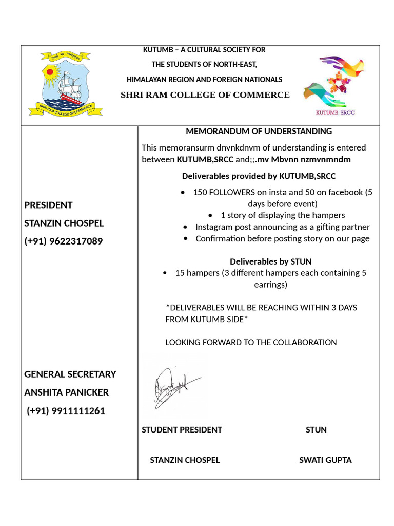 Kutumb-MOU with STUN Collaboration | PDF