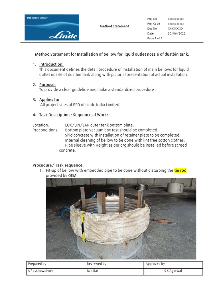 Bellow Installation Method Statement | PDF | Materials | Mechanical ...