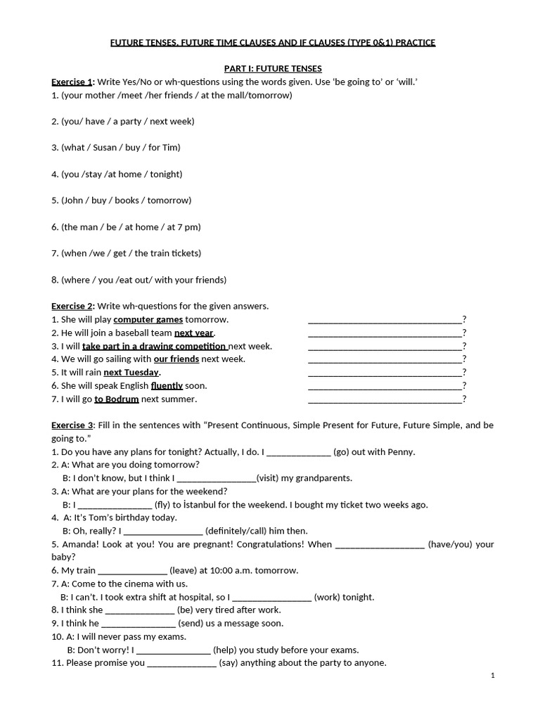 FUTURE TENSES PRACTICE | PDF | Language Mechanics | Grammar
