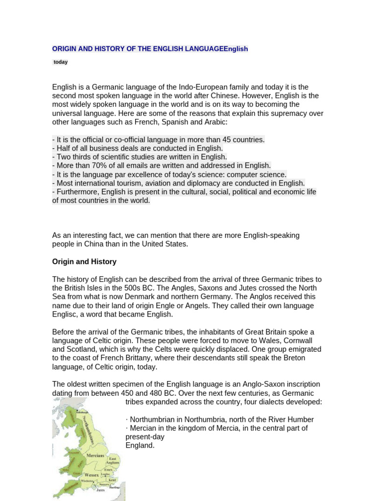 ORIGIN AND HISTORY OF THE ENGLISH LANGUAGE | PDF | English Language | Wessex
