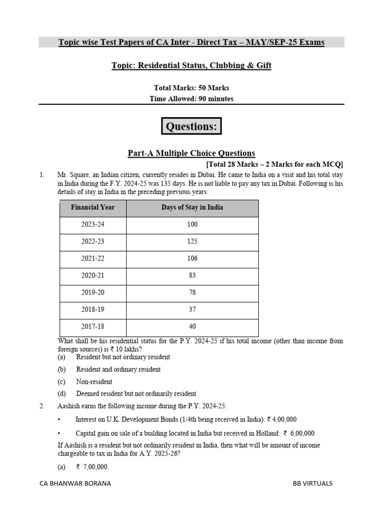 Residential Status, Clubbing & GIFT - Paper | PDF | Capital Gain | Taxes