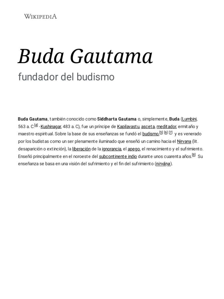 Buda Gautama - Wikipedia, La Enciclopedia Libre | PDF | Filosofía india | Religiones indias