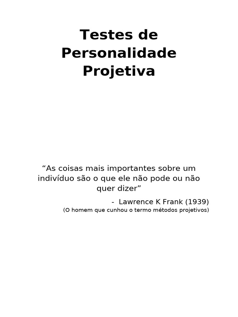 Testes Projetivos de Personalidade: Rorschach | PDF | Psicologia | Imagem