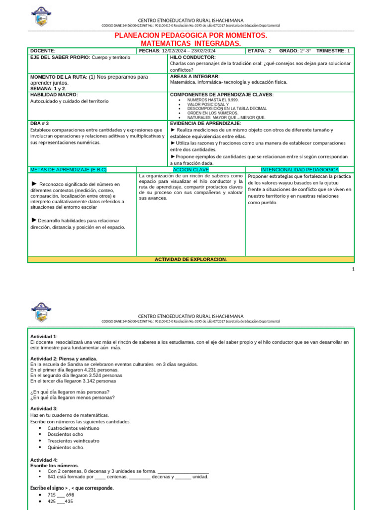 PLAN DE CLASE MATEMATICAS INTEGRADAS MOMENTO 1 ETAPA 2 | PDF | Aprendizaje | Cognición
