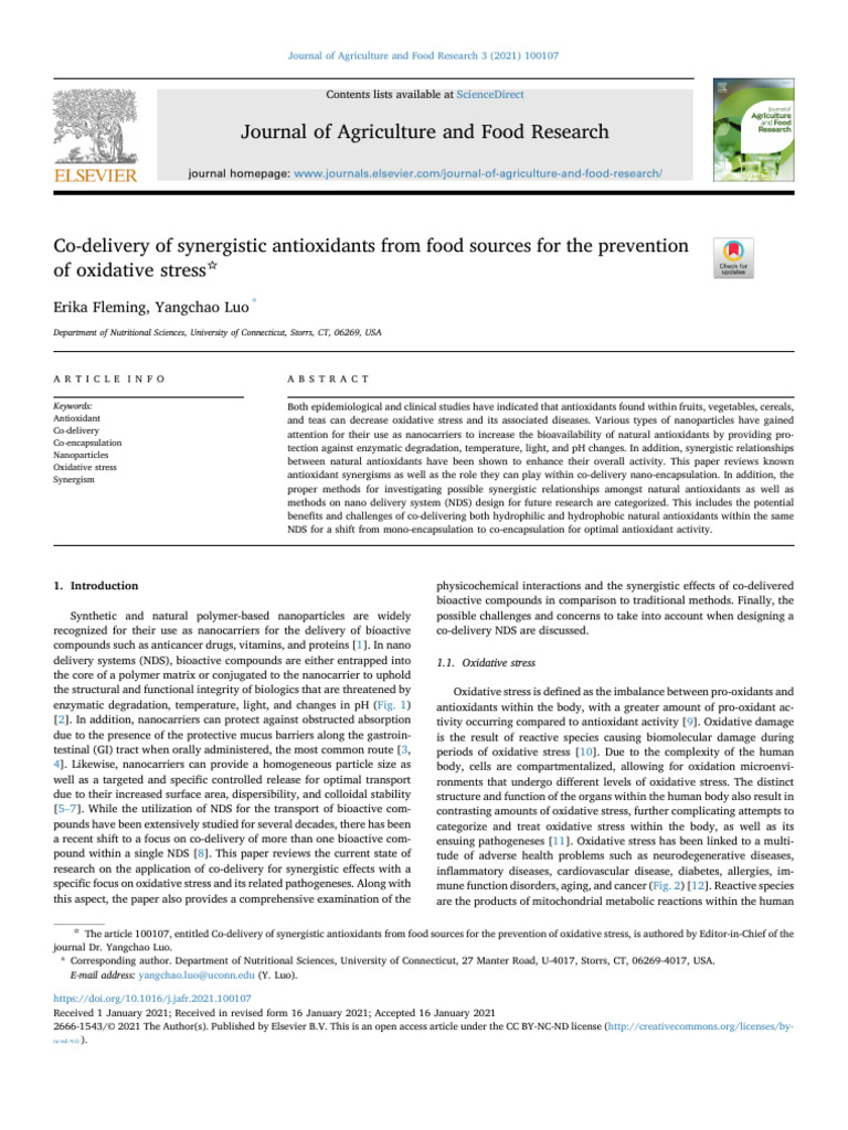 Co-Delivery of Synergistic Antioxidants From Food Sources For The ...