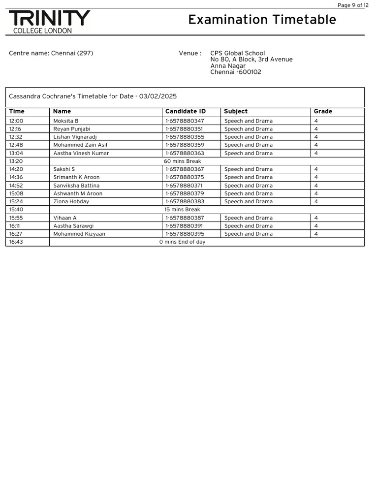 Timetable Report CPS Updated 10-01-25 (2) | PDF