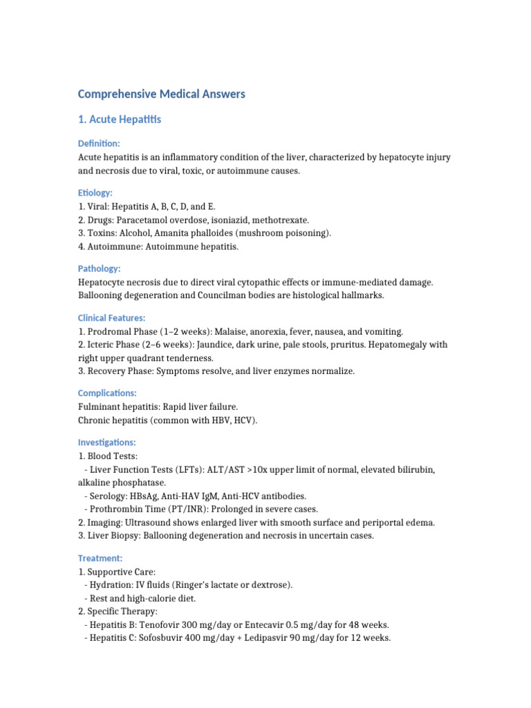 Comprehensive Medical Answers | PDF | Cirrhosis | Hepatitis