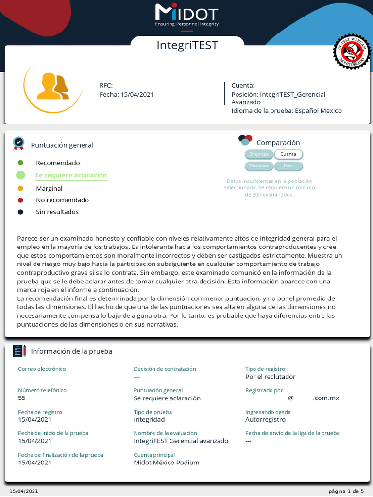 Ejemplo de Prueba de Integridad Midot | PDF | Comportamiento | Violación