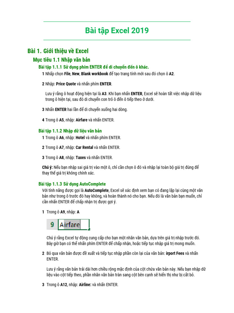 Bài tập Excel2019 | PDF