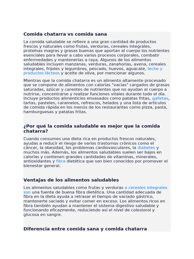 Comida Chatarra vs Saludable: Claves | PDF | Aceite de cocina | Alimentos