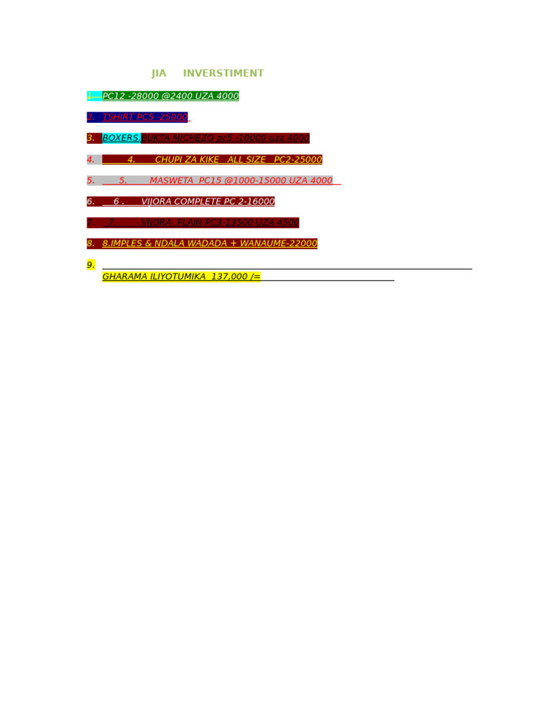 JIA Investment Product List and Costs | PDF