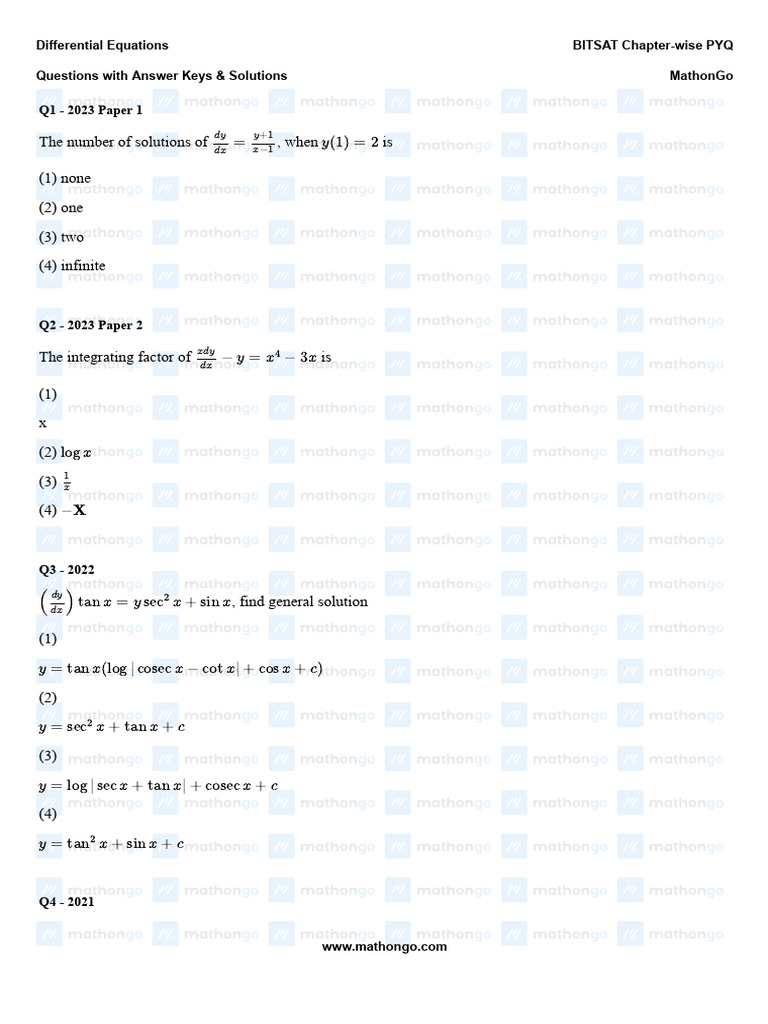 Pyq Differential Equations Pdf Trigonometric Functions Geometry