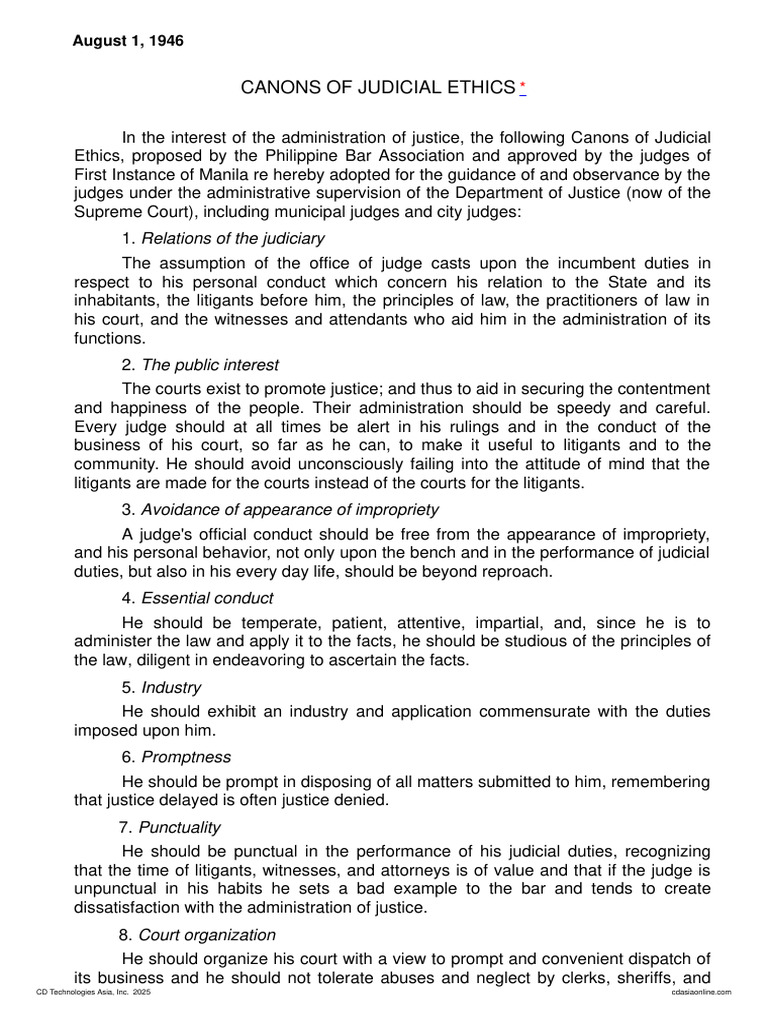 Canons of Judicial Ethics | PDF | Judge | Lawsuit