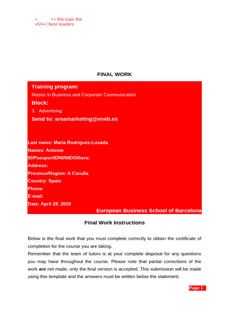 ENEB Final Project Advertising - Master's in Business and Corporate Communication | PDF ...