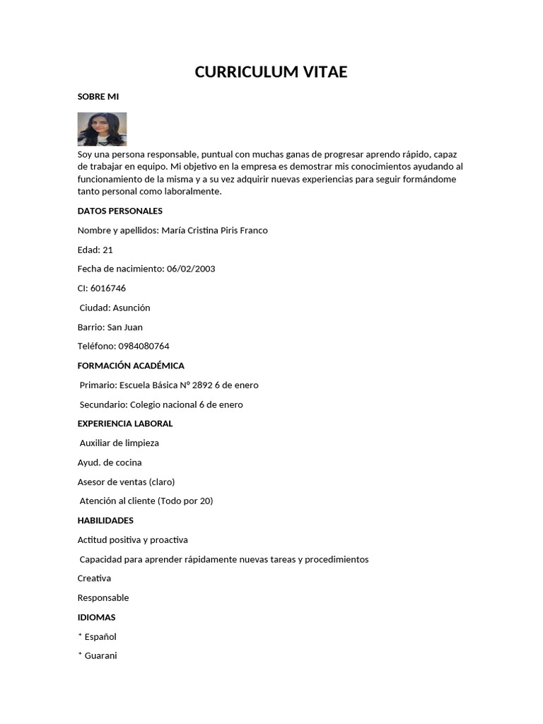 Curriculum Vitae- Cristina | PDF