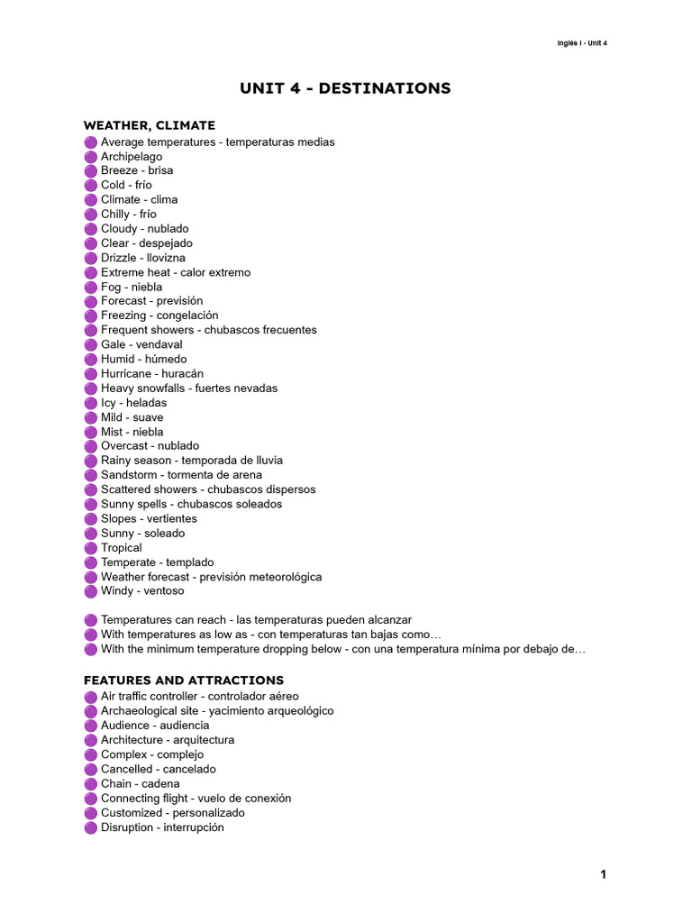 Unit 4 - Destinations | PDF