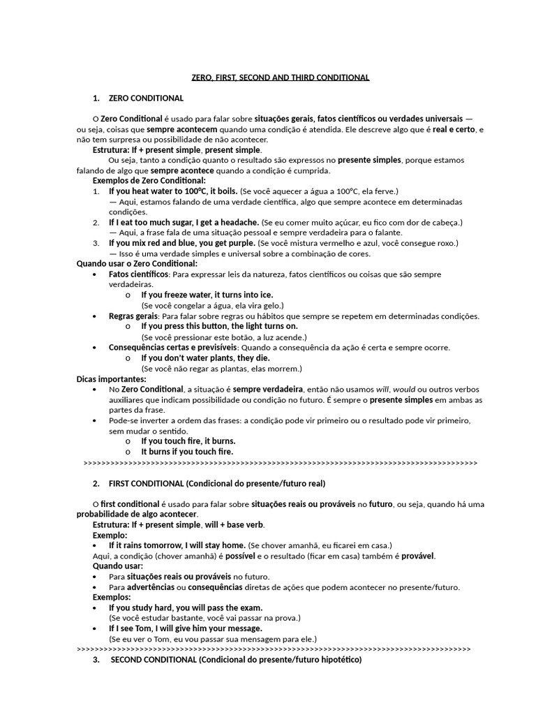 Zero, First, Second and Third Conditional | PDF