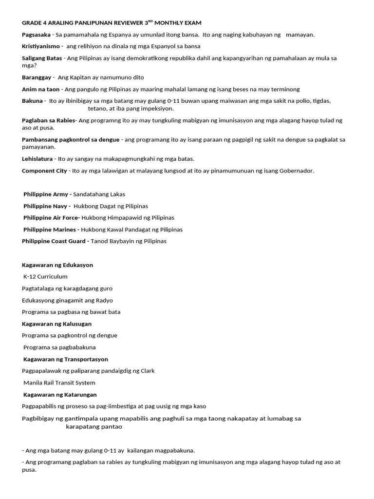 Ap Grade 4 3RD Monthly Reviewer | PDF