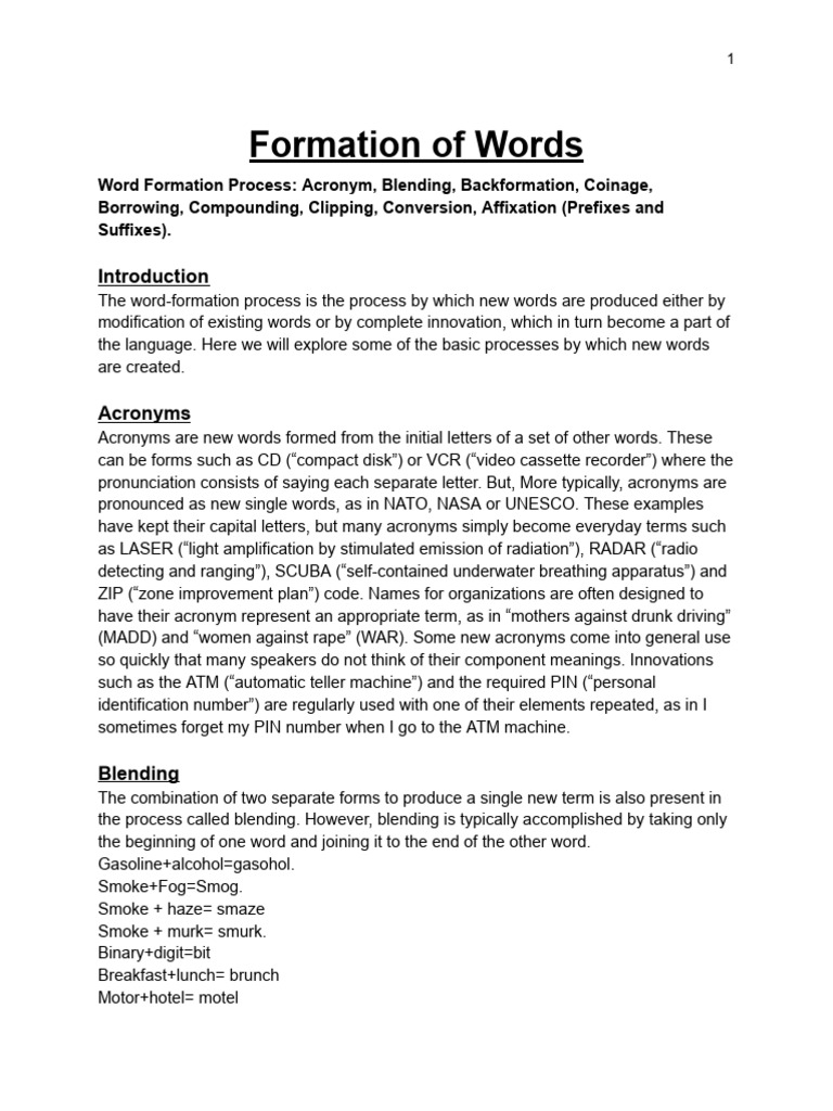 Word Formation | PDF | Acronym | Word