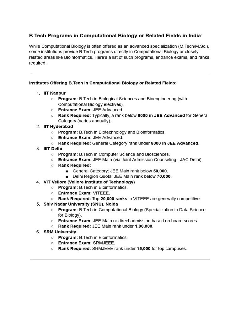 B.Tech Programs in Computational Biology | PDF | Personalized Medicine ...
