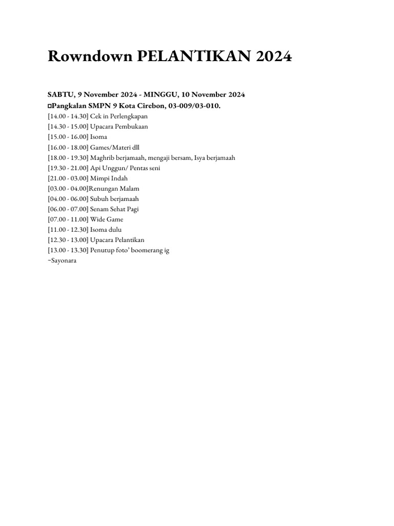 ROUNDOWN PELANTIKAN 2024 | PDF