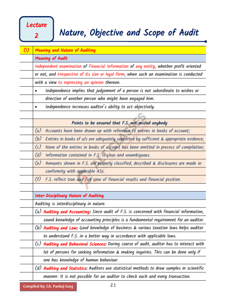 Understanding Audit: Nature, Objectives, Scope | PDF | Audit ...