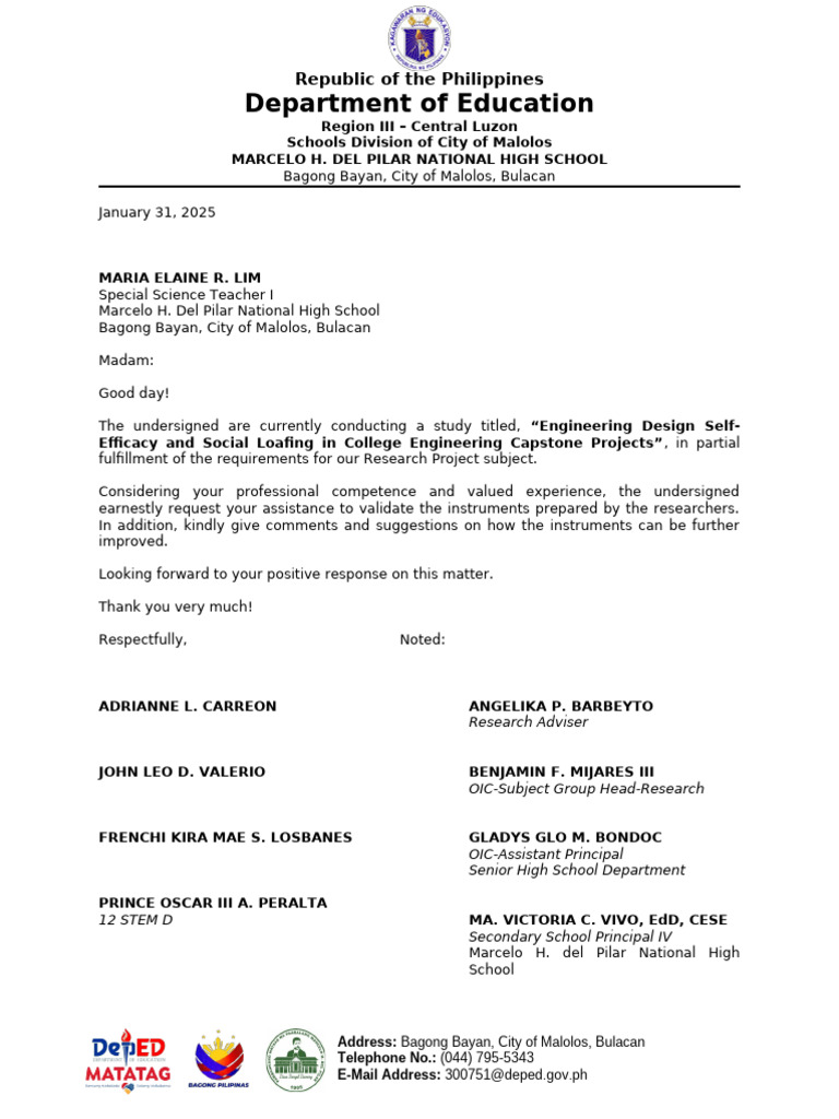 Request For Instrument Validation 1 | PDF | Educational Institutions ...