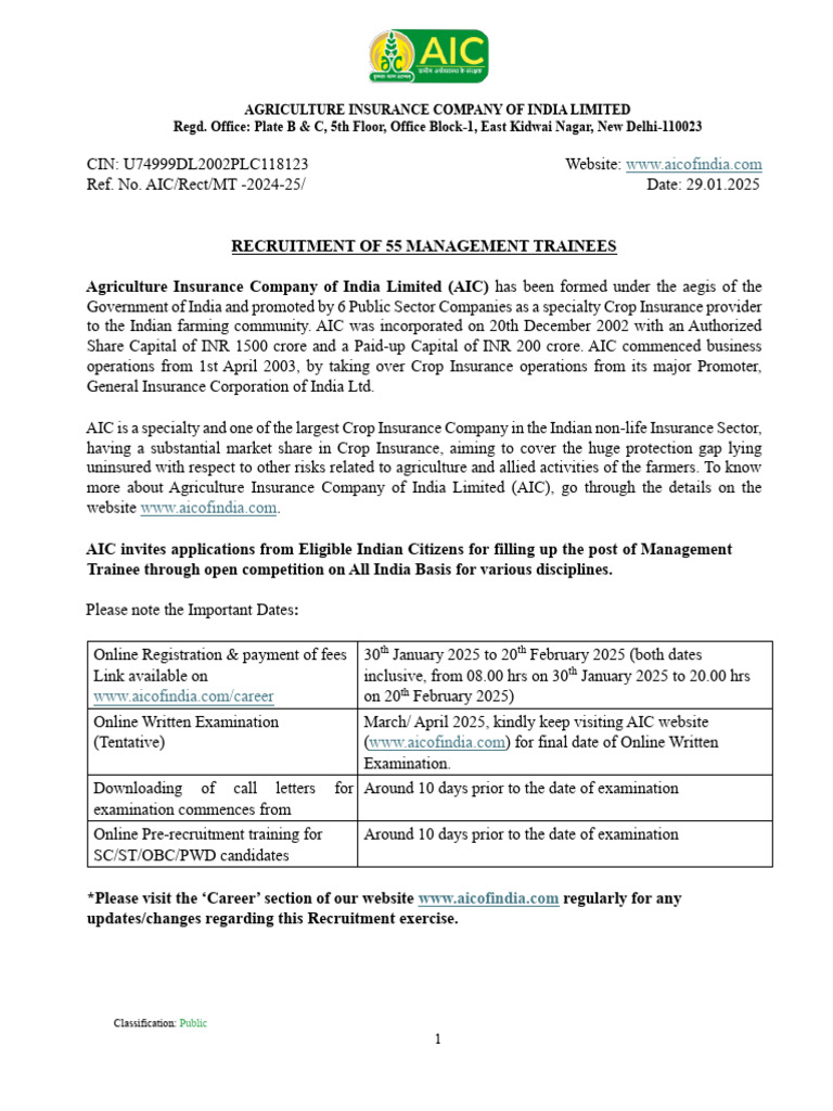 AIC India: 55 Management Trainee Jobs | PDF | Identity Document ...